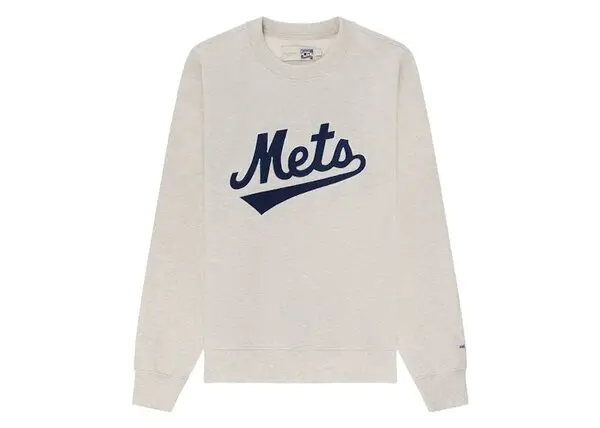 Aimé Leon Dore X New York Mets Chainstitch Crewneck Sweatshirt - Oatmeal Grey