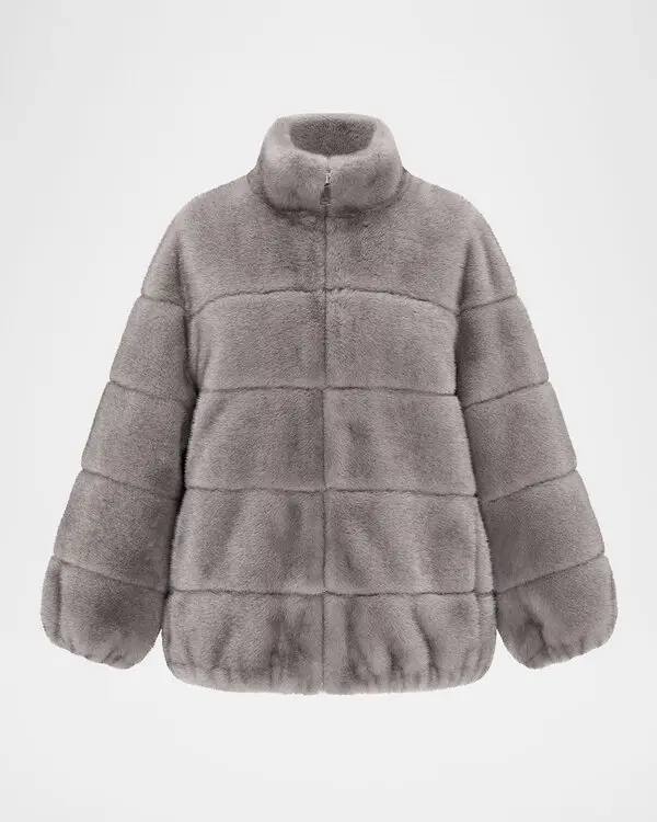 Theia Faux Fur Zip-up Jacket - Dark Gray