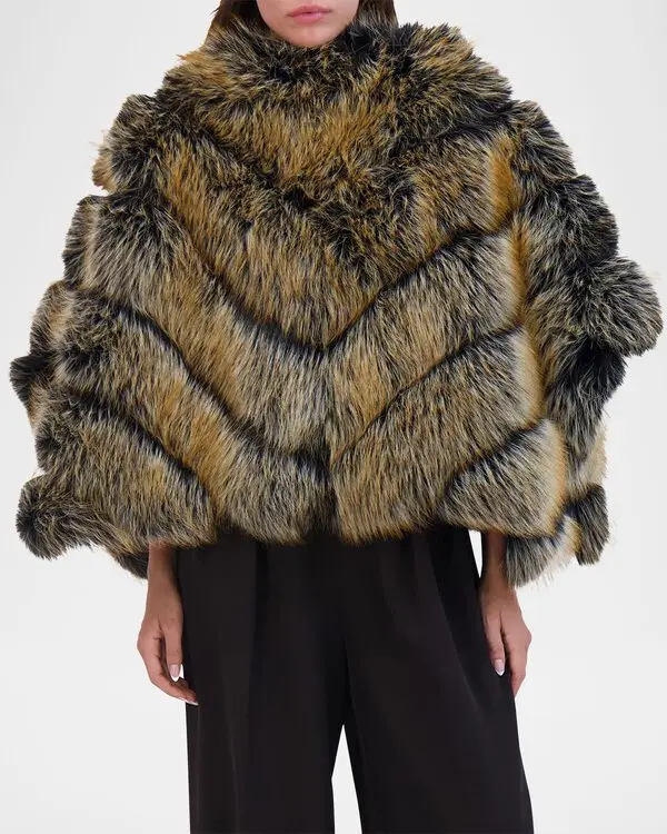 Theia Chevron Fox-like Faux Fur Cape - Cross
