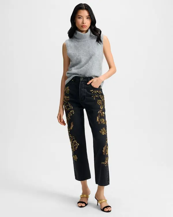 Veronica Beard Daniela Embellished Straight-leg Jeans - Washed Onyx