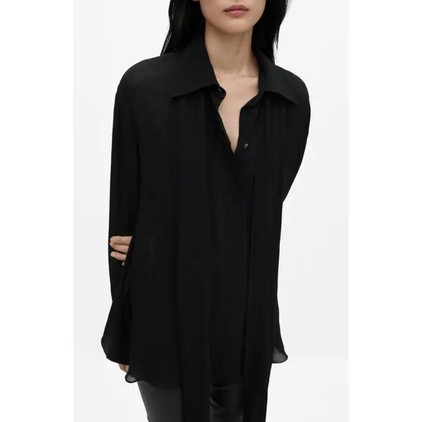 Mango Tie-neck Semisheer Shirt