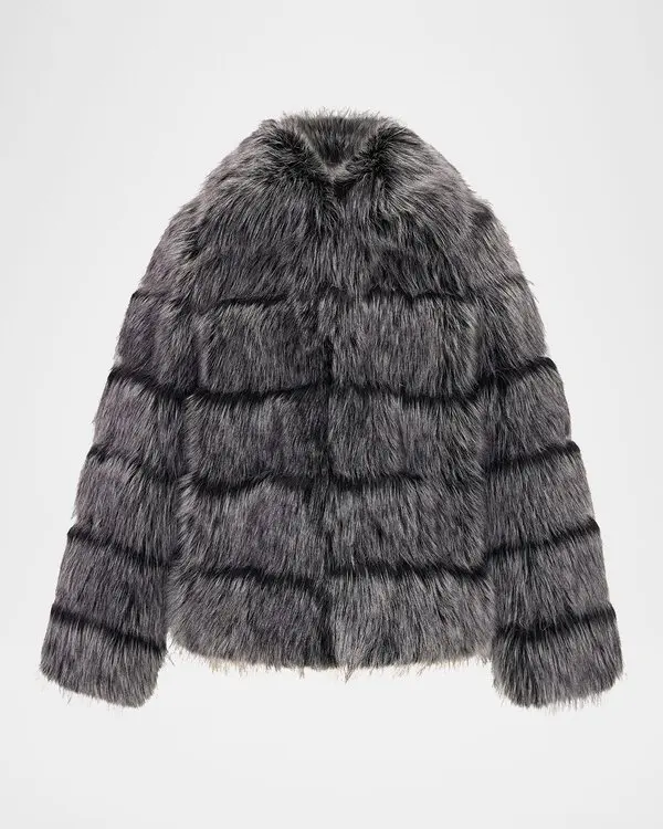 Theia Fox Faux Fur Jacket - Silver