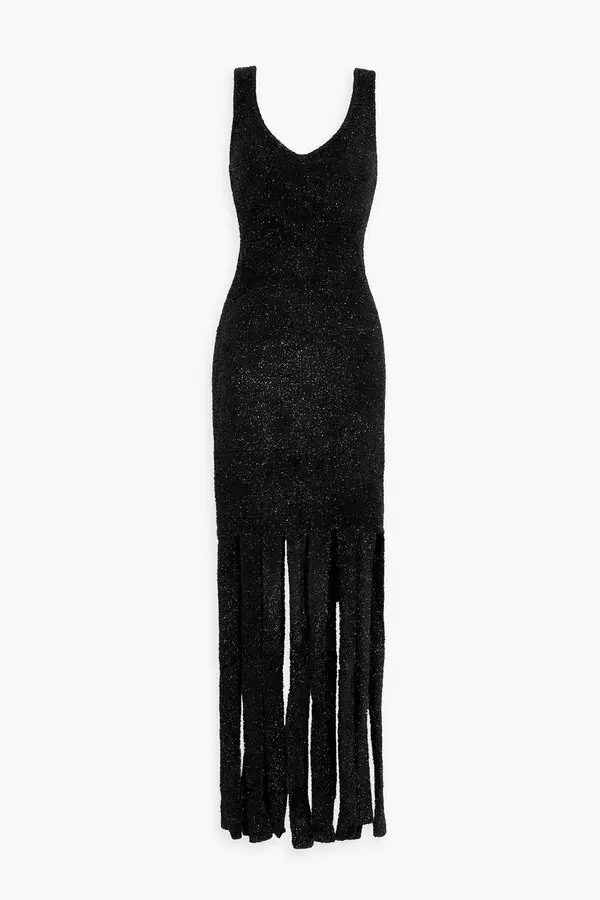 SIMONMILLER Tira Fringed Metallic Chenille Midi Dress - Black