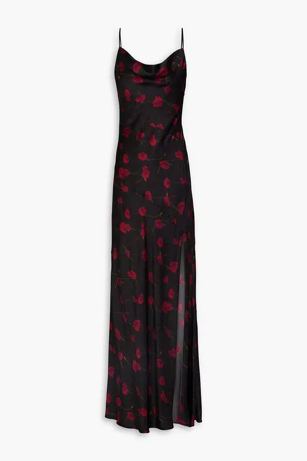 NICHOLAS Draped Printed Silk-blend Satin Gown - Black