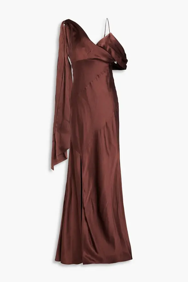 NICHOLAS Asymmetric Draped Silk-blend Satin Maxi Dress