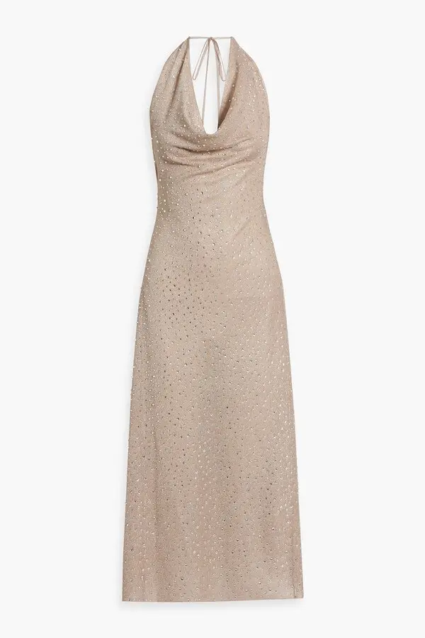Retrofete Sear Crystal-embellished Metallic Knitted Midi Dress