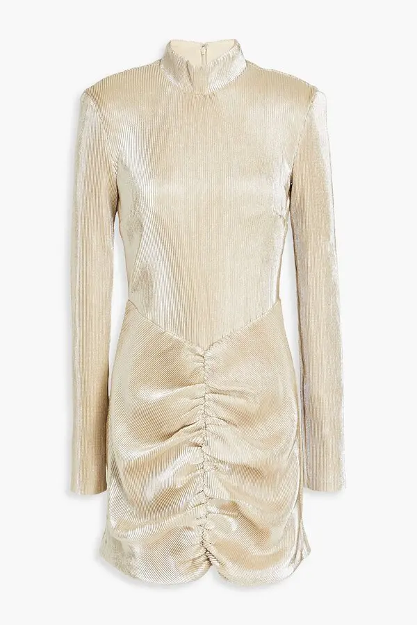 Remain Birger Christensen Ruched Plissé-lamé Mini Dress