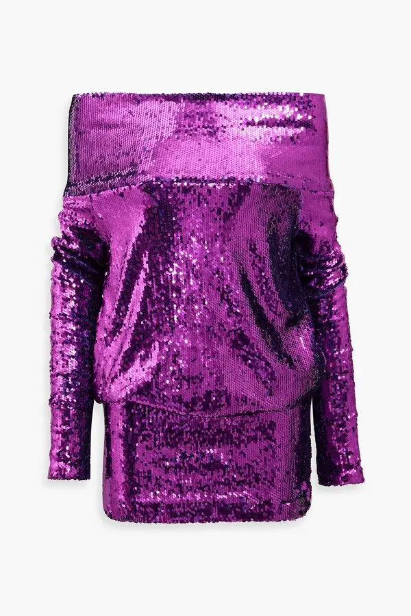 Retrofete Wyn Off-the-shoulder Sequined Mini Dress