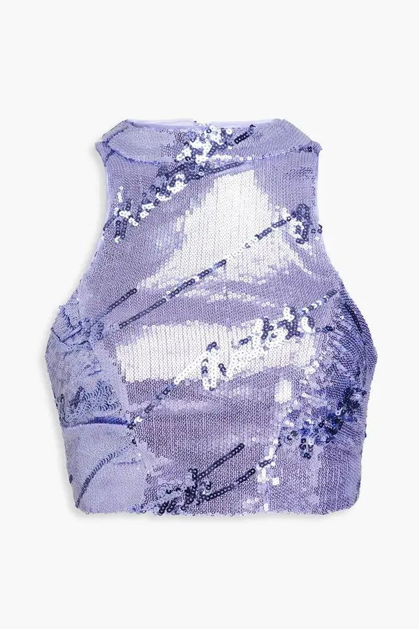 Remain Birger Christensen Cropped Sequined Stretch-mesh Top
