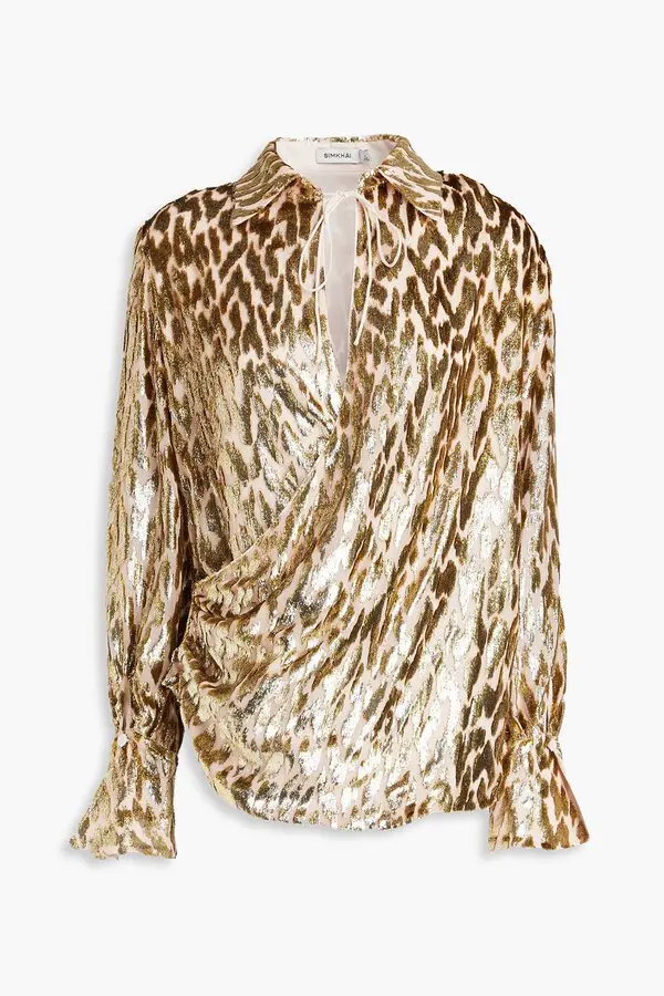 Simkhai Luella Wrap-effect Metallic Blouse - Gold