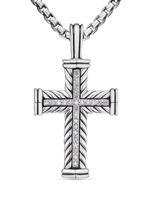 David Yurman Sterling Chevron Cross Diamond Pendant - Silver