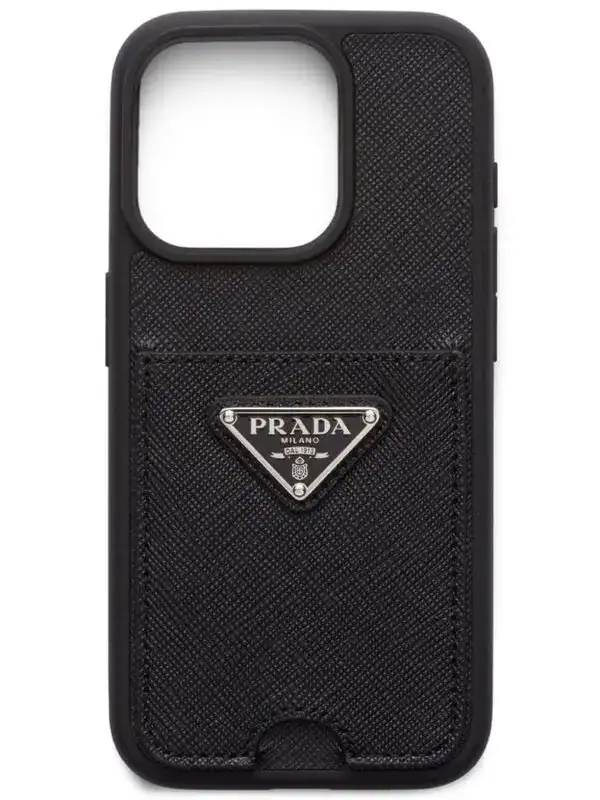 Prada Triangle Logo Iphone 15 Pro Case - Black | Editorialist
