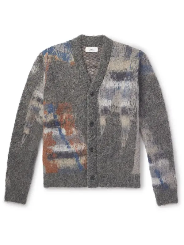 Mr P. Brushed Jacquard-knit Cardigan - Gray