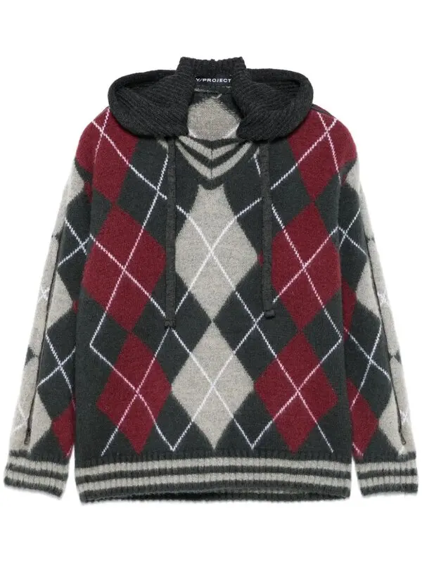 Y/project Argyle-knit Hooded Sweater - Grey