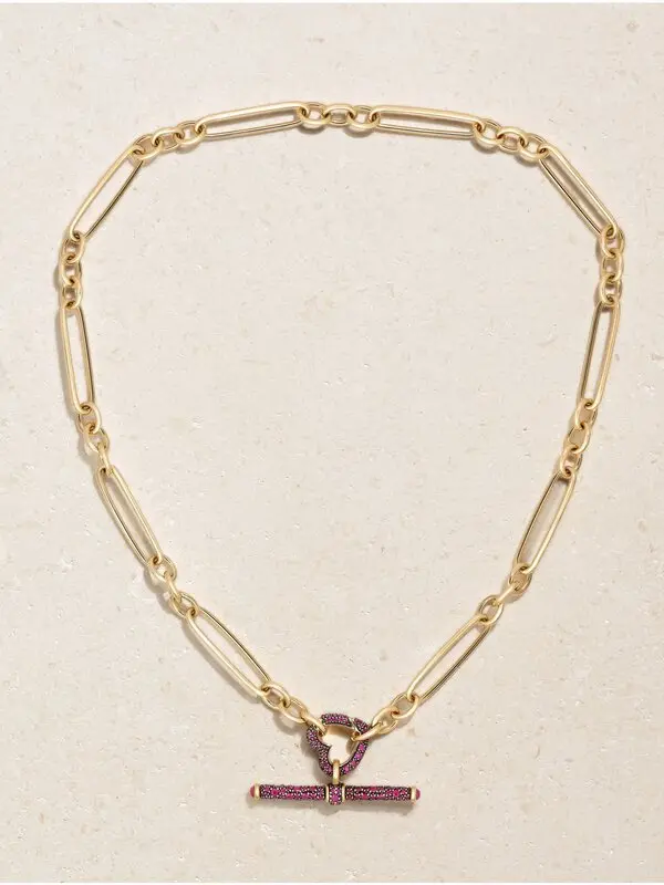 LUCY DELIUS Trombone Love Connection T-bar Rhodium-plated 14-karat Recycled Ruby Necklace