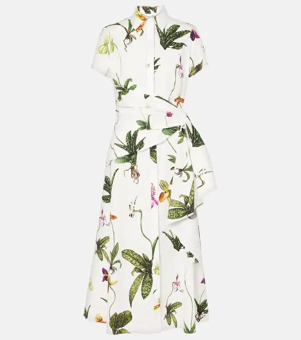 Oscar De La Renta Orchid Gathered Poplin Midi Dress - White
