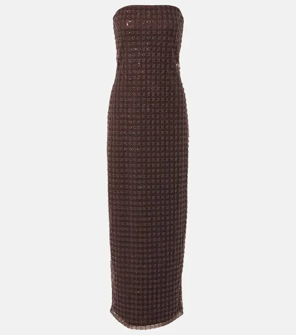 Remain Birger Christensen Beaded Strapless Maxi Dress - Brown