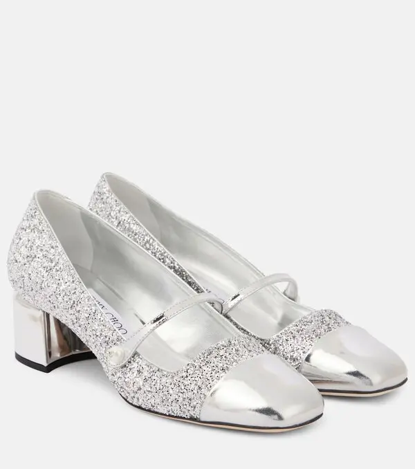 JIMMY CHOO Elisa 45 Glitter Pumps - Silver
