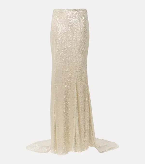 SELF-PORTRAIT Rhinestone-embellished Mesh Maxi Skirt