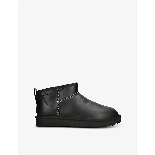 UGG Classic Ultra Mini Leather Ankle Boots - Black