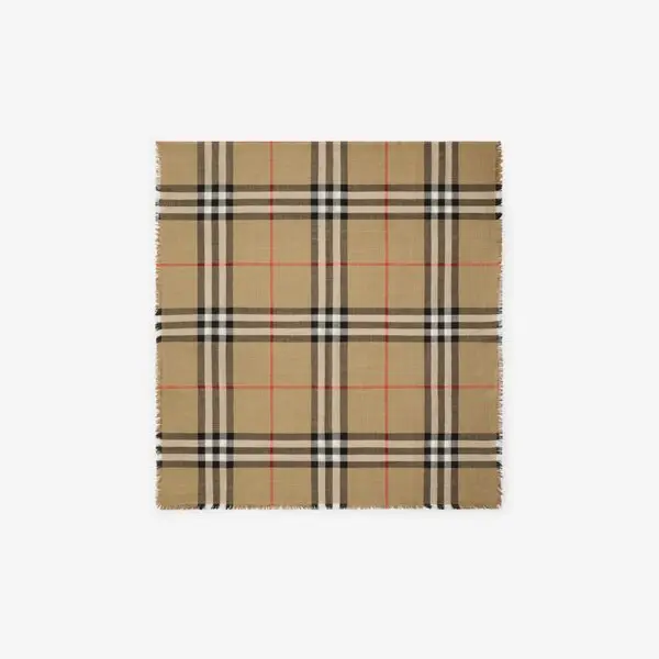 Burberry Reversible Check Wool Silk Scarf - Sand Beige/vole Brown