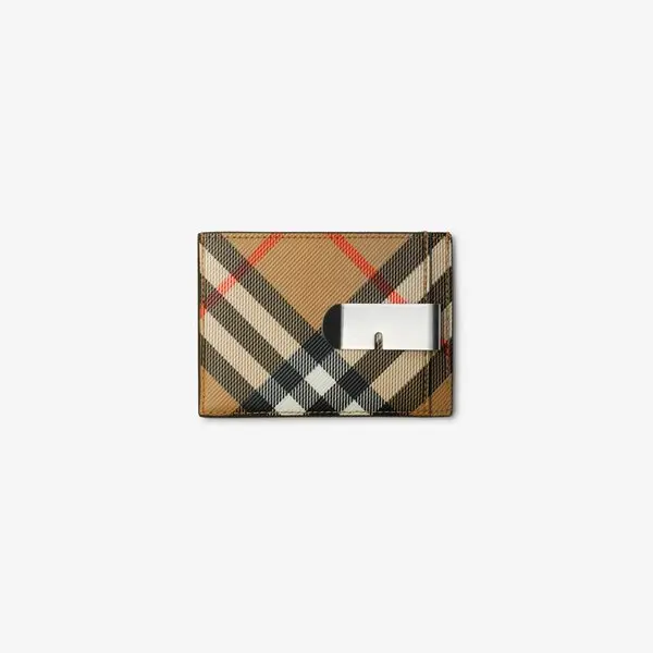 Burberry Check Clip Card Case - Sand