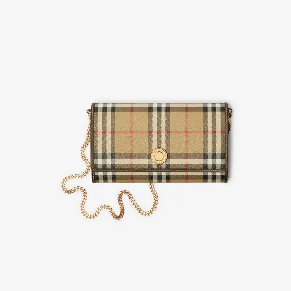 Burberry Check Chain Strap Wallet - Archive Beige/military