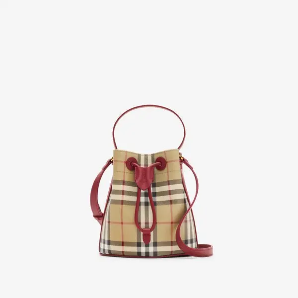 Burberry Check Bucket Bag - Archive Beige/ruby Red