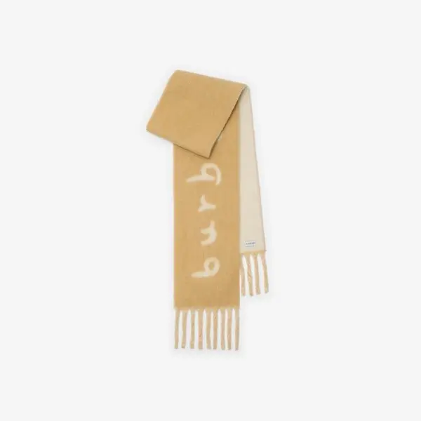 Burberry Reversible Logo Alpaca Wool Blend Scarf - Sand Beige