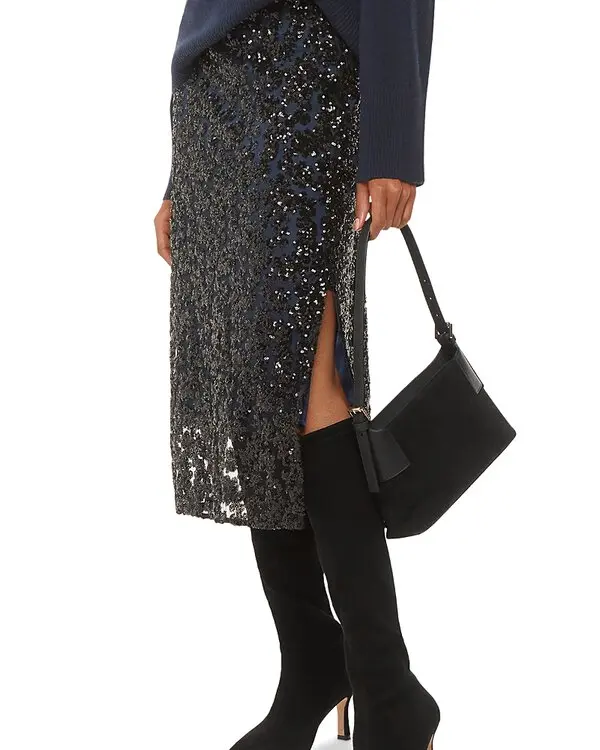 Whistles Floral Sequined Midi Skirt - Black Multi