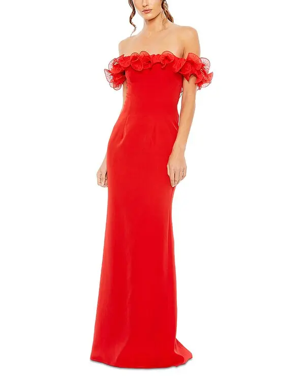Mac Duggal Ieena Off-the-shoulder Ruffle Gown - Red