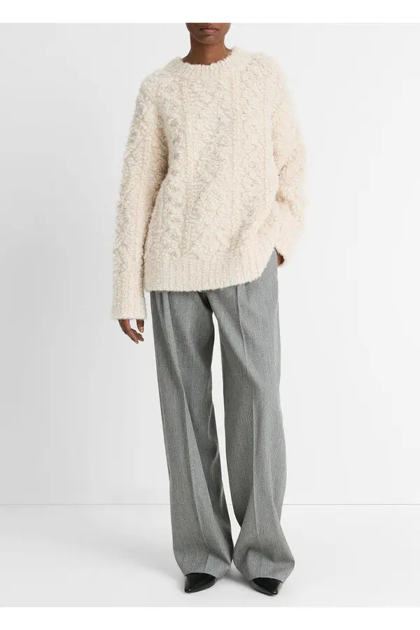 Vince Textured Loop-stitch Cable Wool-blend Sweater