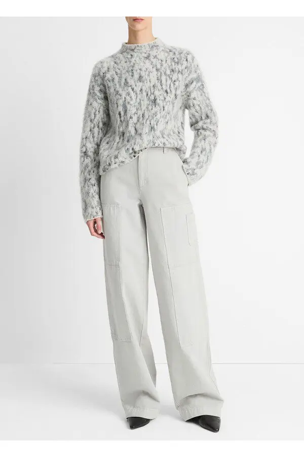 Vince Abstract Onyx Jacquard Mock Neck Sweater
