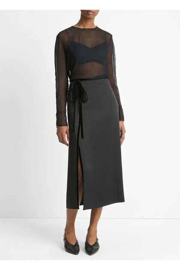 Vince Velvet-trim Side-slit Skirt