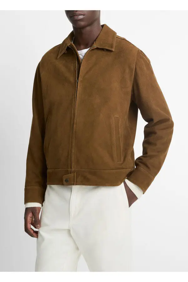 Vince Shearling-collar Suede Short Jacket