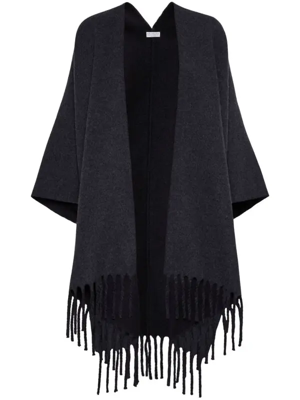 Brunello Cucinelli Fringe-detail Poncho - Grey