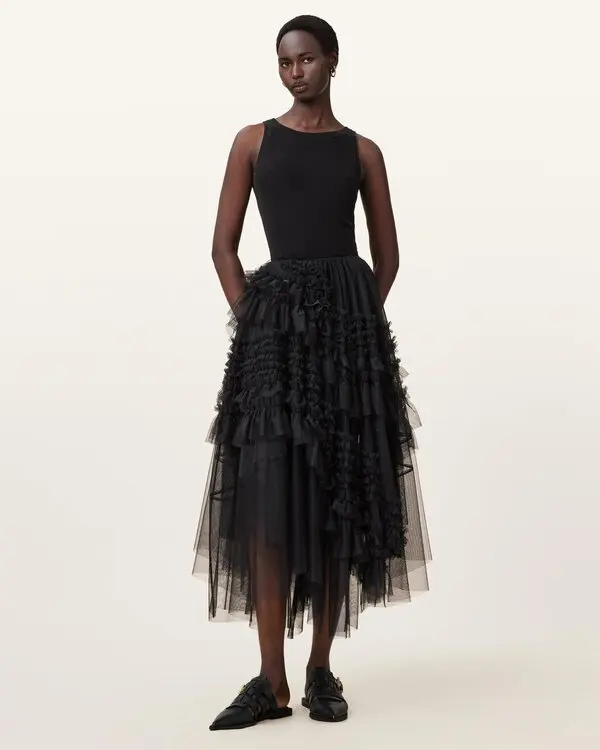 All Saints Jen Tulle Maxi Skirt - Black