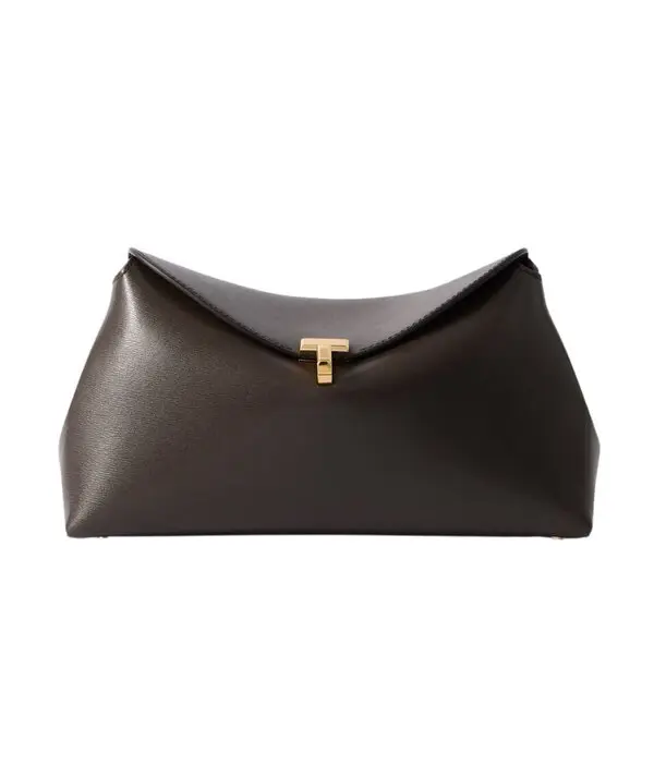 TOTÊME T-lock Textured-leather Clutch - Brown