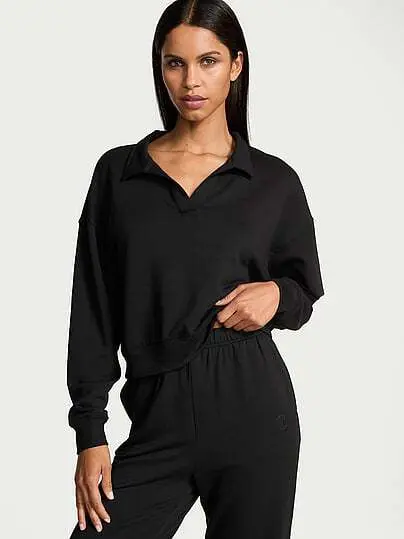 Victoria's Secret Brushed Modal Fleece Collared Pullover - Black