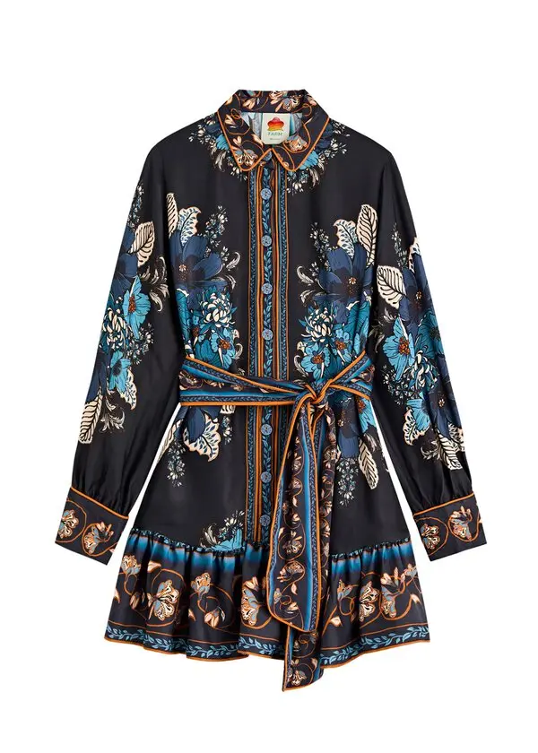 Buy Farm Rio Blossom Tapestry Floral-print Satin Mini Dress - Black At 50% Off
