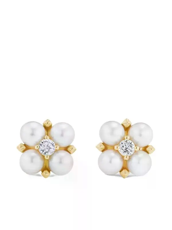 David Yurman 18kt Yellow Pearl And Diamond Stud Earrings - Gold