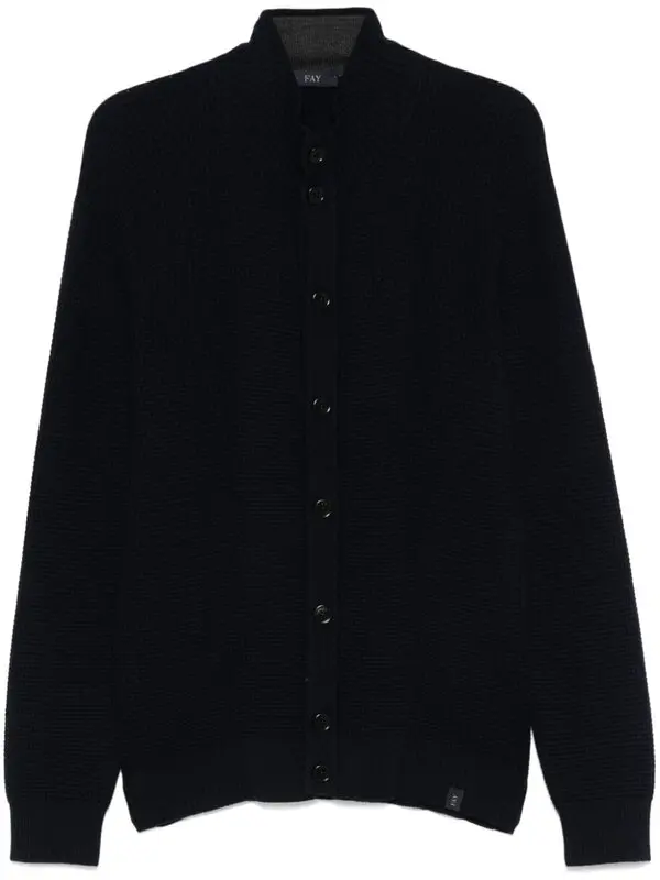 FAY Waffle-knit Cardigan - Blue