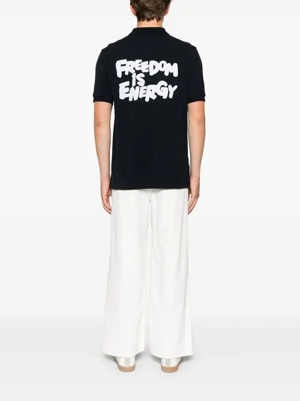Comme Des Garçons X Fred Perry Slogan-print Polo Shirt - Blue