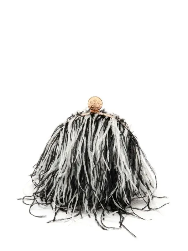 ISLA Lily Feathered Shoulder Bag - Black