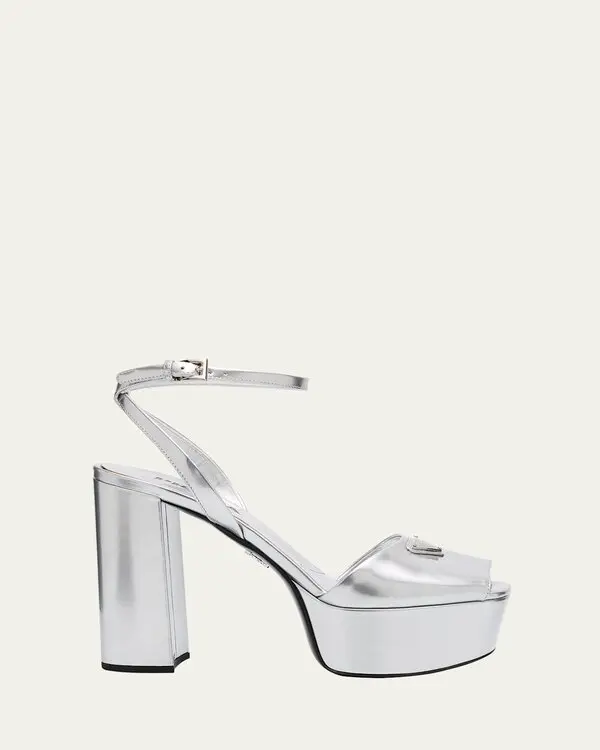 Prada Metallic Leather Platform Sandals - Argento