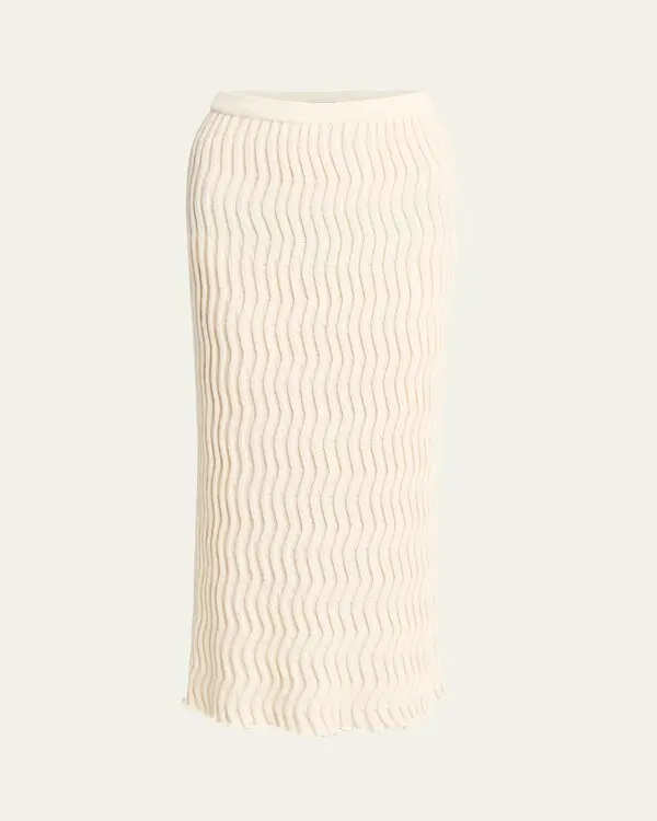 Bottega Veneta Zigzag Knit Midi Skirt - Hay