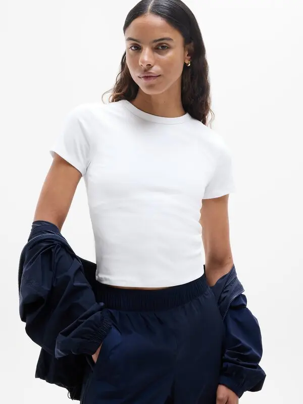 Athleta Signature Rib Fitted Crop T-shirt - Bright White