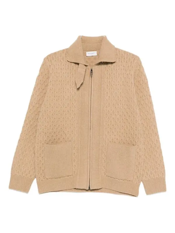 PAOLO PECORA Cardigan Jacket With Honeycomb Pattern - Beige