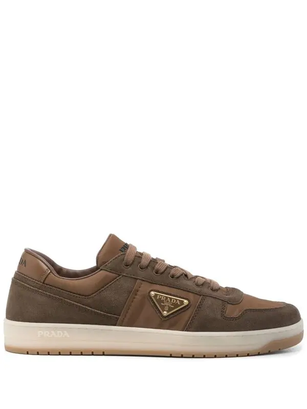 Prada Downtown Leather-trim Sneakers - Mogano+corinto
