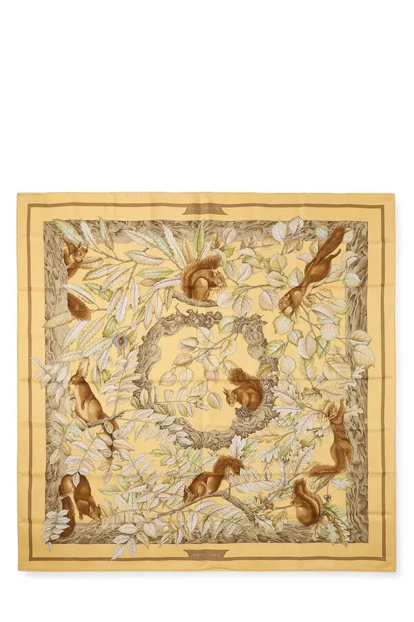 Hermès Multicolor 'casse Noisette' Silk Scarf 90 - Yellow